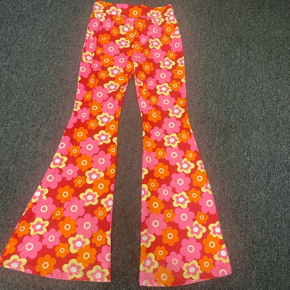Pants & Jumpsuits | Floral Ladies Medium Bellbottom Stretch Pants Pink ...